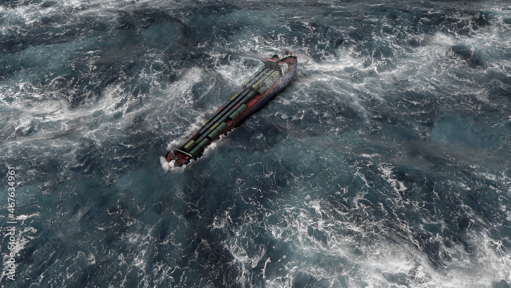 Cargo Ship with containers in stormy ocean,aerial view Sailing cargo ...
