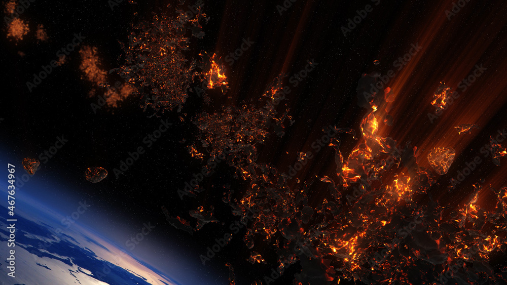 Large Aseroids Meteors burning in earth atmosphere Cinematic outer ...