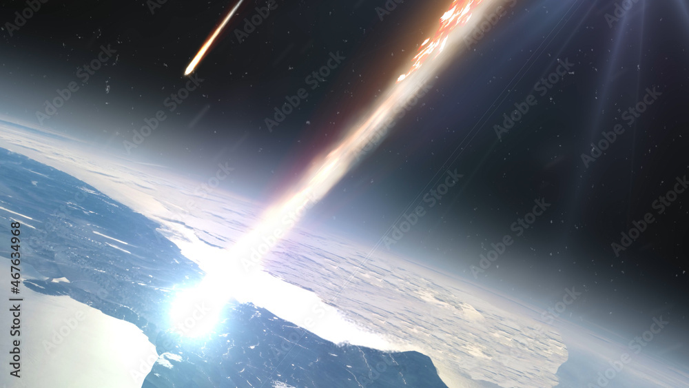 Asteroids meteors burning in earth atmosphere Cinematic outer space ...