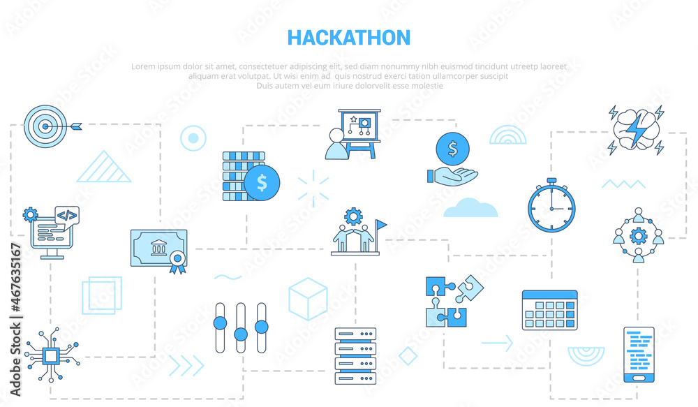 hackathon concept with icon set template banner with modern blue color ...