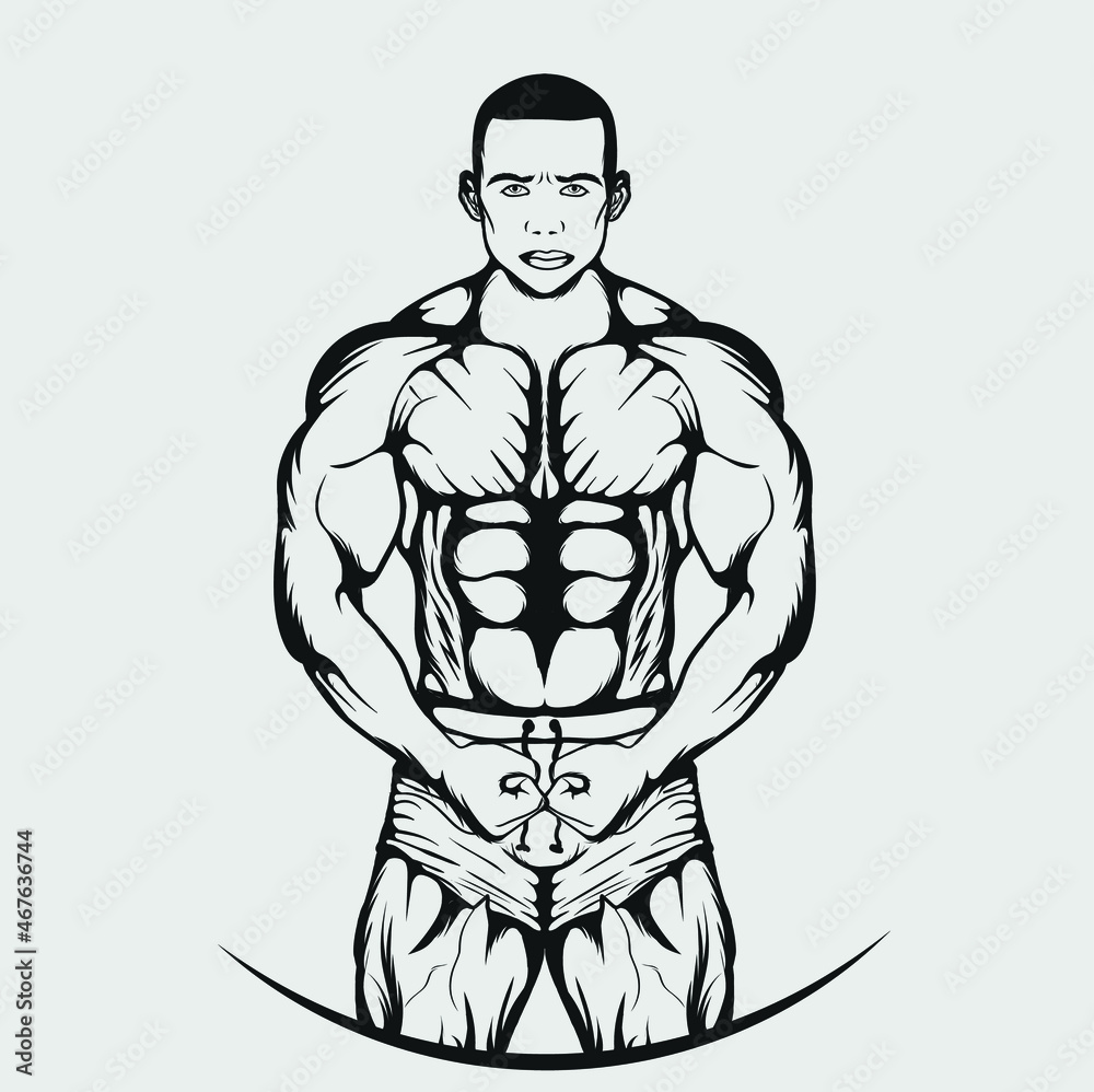 bodybuilder muscle man fitness posing Black And White Isolated Hand ...