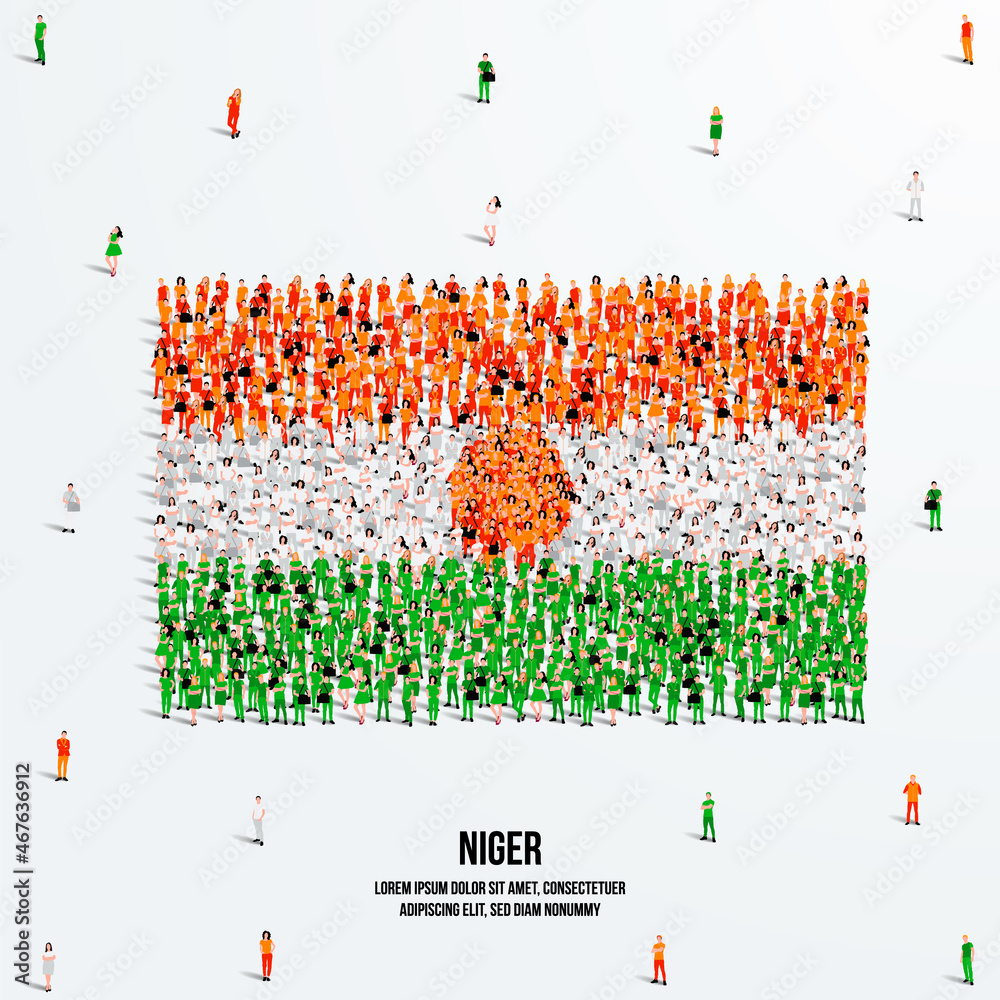 Niger Flag. A large group of people form to create the shape of the ...