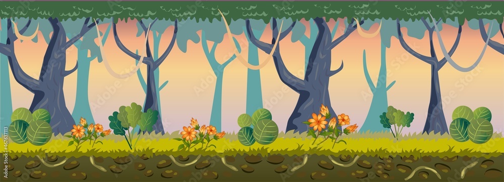 2D Side Scrolling Forest Game Background Stock Vector | Adobe Stock