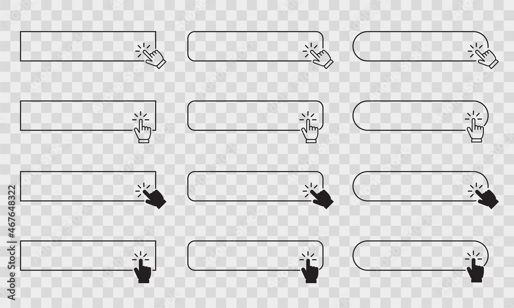 Click buttons set. Hand pointer clicking on web button isolated on ...