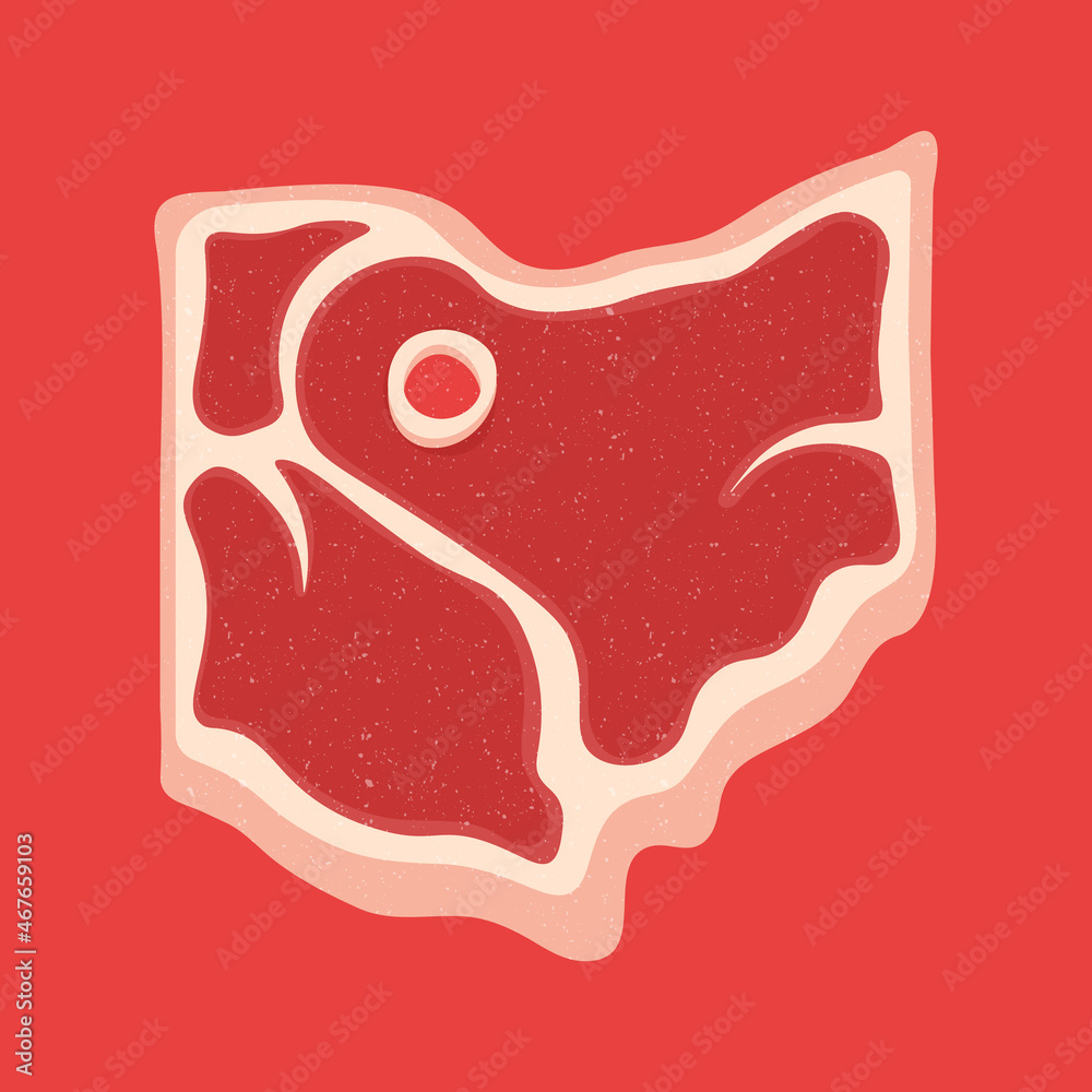 Steak Ohio, state logo. Vector retro black and red meat dishes logotype ...