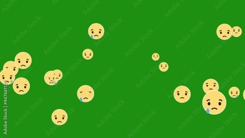 sad emoticon crying emotion emoji on a green background move from left ...