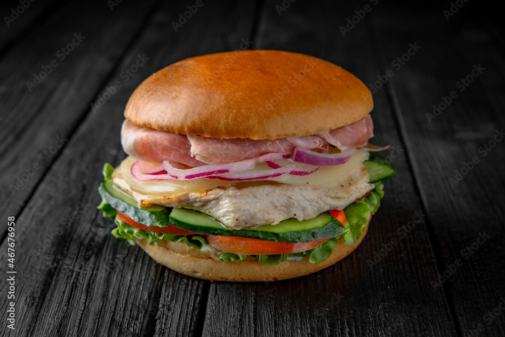 Delicious juicy Chickenburger from Brioche Bun, chicken, American ...