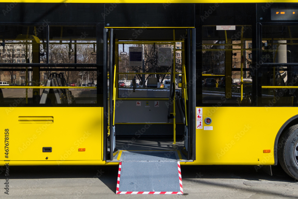 Exit from the bus with a ramp Stock Photo | Adobe Stock