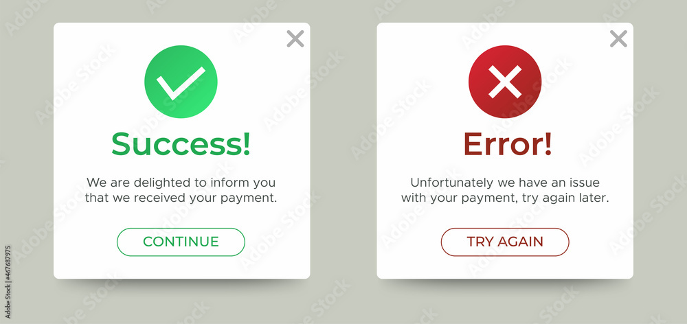 Payment message popup window ui design with button for mobile and web ...
