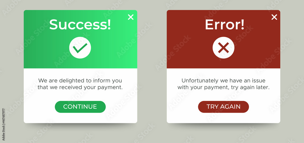 Payment message popup window ui design with button for mobile and web ...