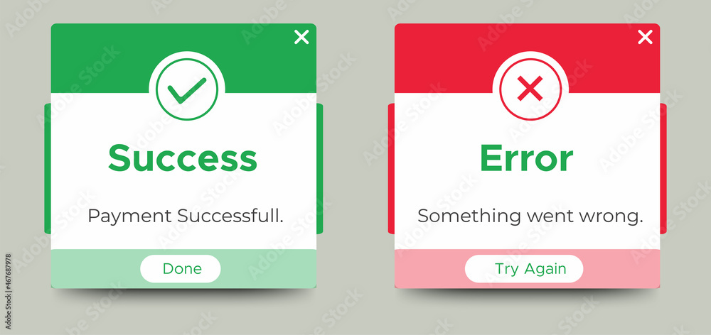 Payment message popup window ui design with button for mobile and web ...