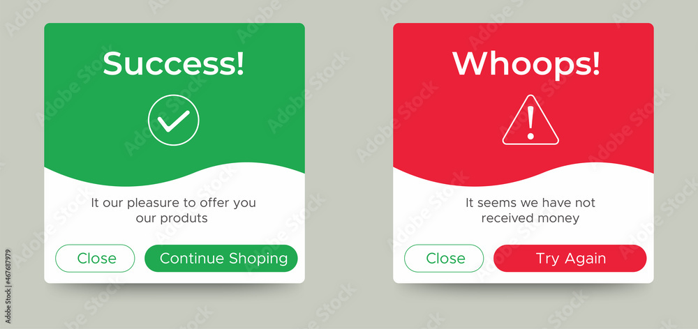 Payment message popup window ui design with button for mobile and web ...