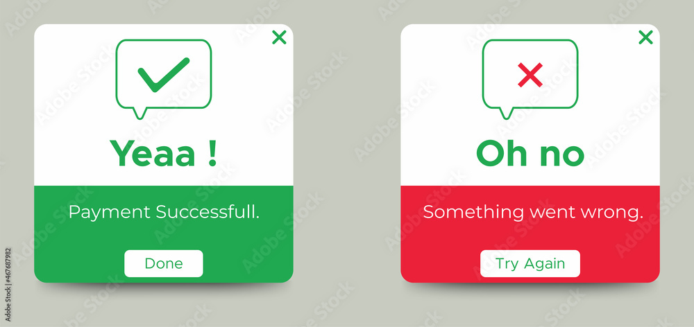 Payment message popup window ui design with button for mobile and web ...