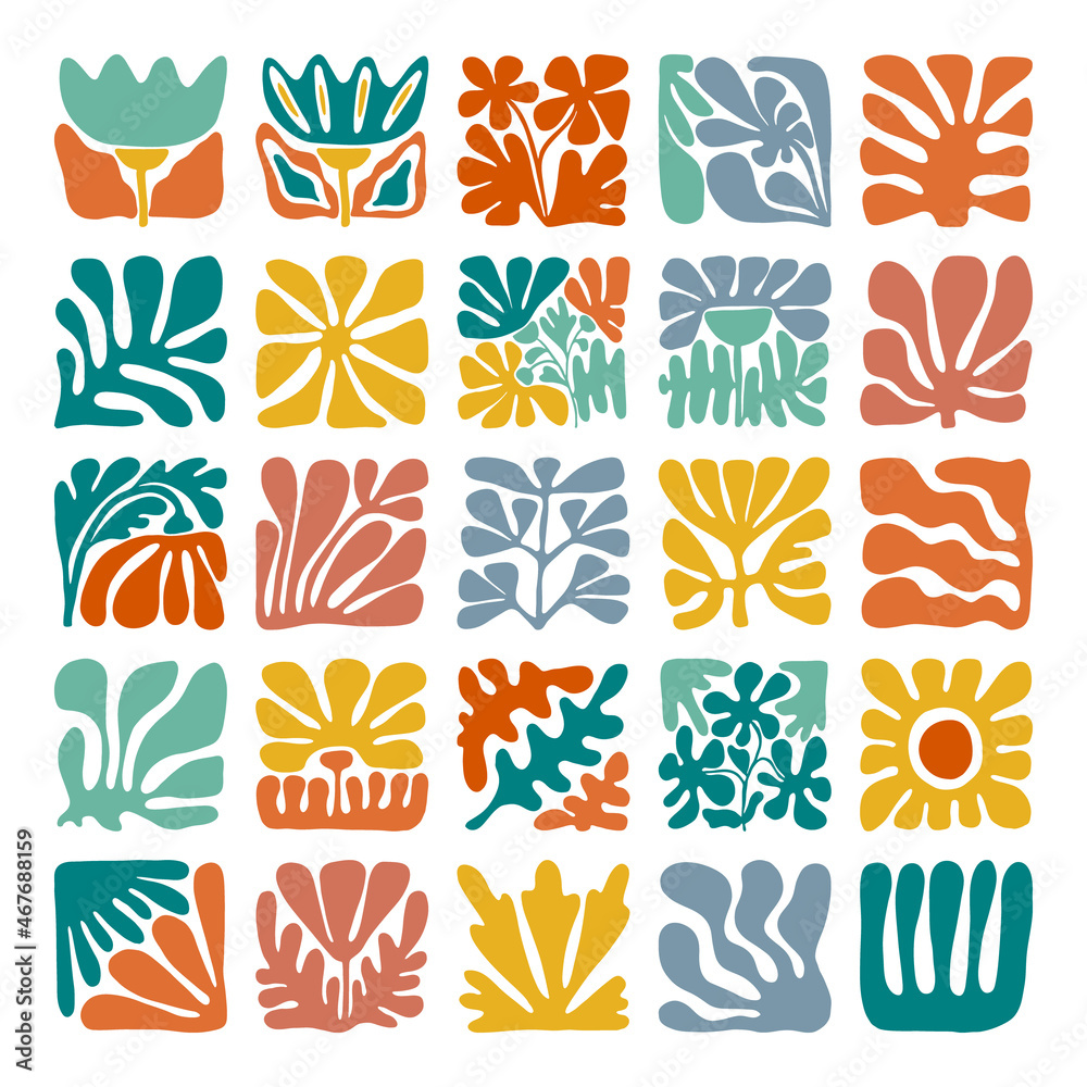Colorful abstract floral tiles set. Abstract flowers and geometric ...
