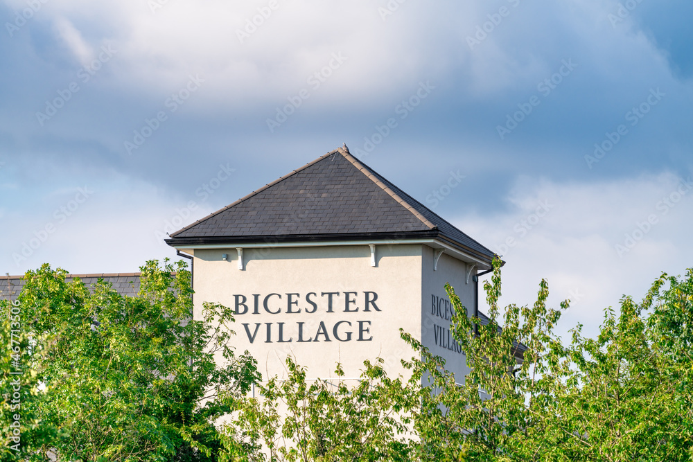 Bicester,England-August 2021: Bicester Village sign. Its popular ...