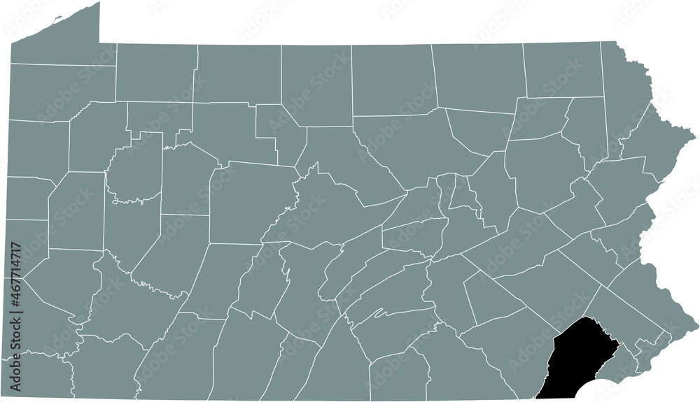 Black highlighted location map of the Chester County inside gray ...