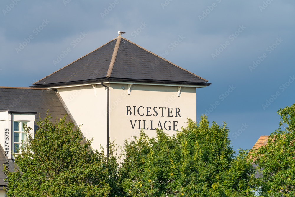 Bicester,England-August 2021: Bicester Village sign. Its popular ...