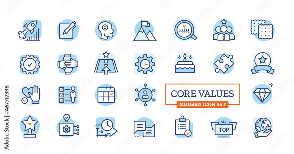 Vector Core values icon set with color modern symbol of corporative ...