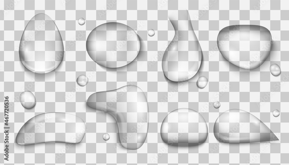 water droplets. set of realistic water drops on transparent background ...