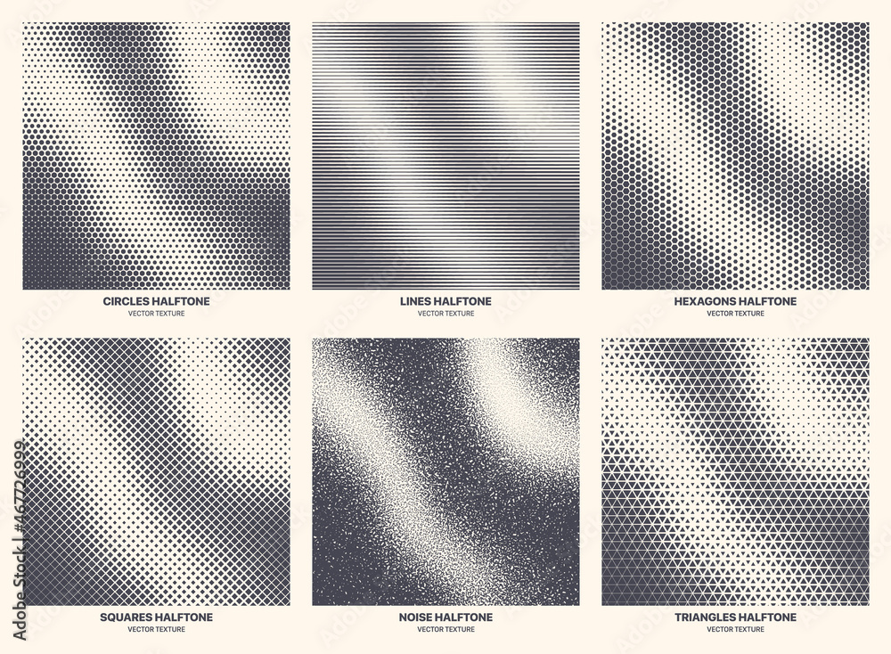 Different Variations Halftone Pattern Set Vector Abstract Geometric ...