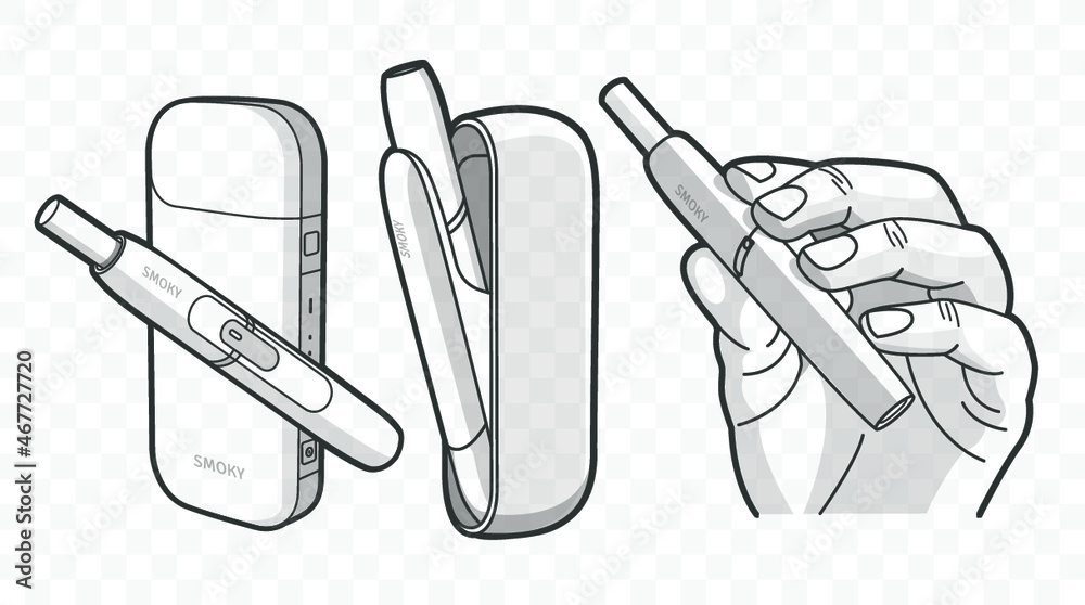 Vector IQOS heated tobacco. Electronic Cigarette outlined and contour ...
