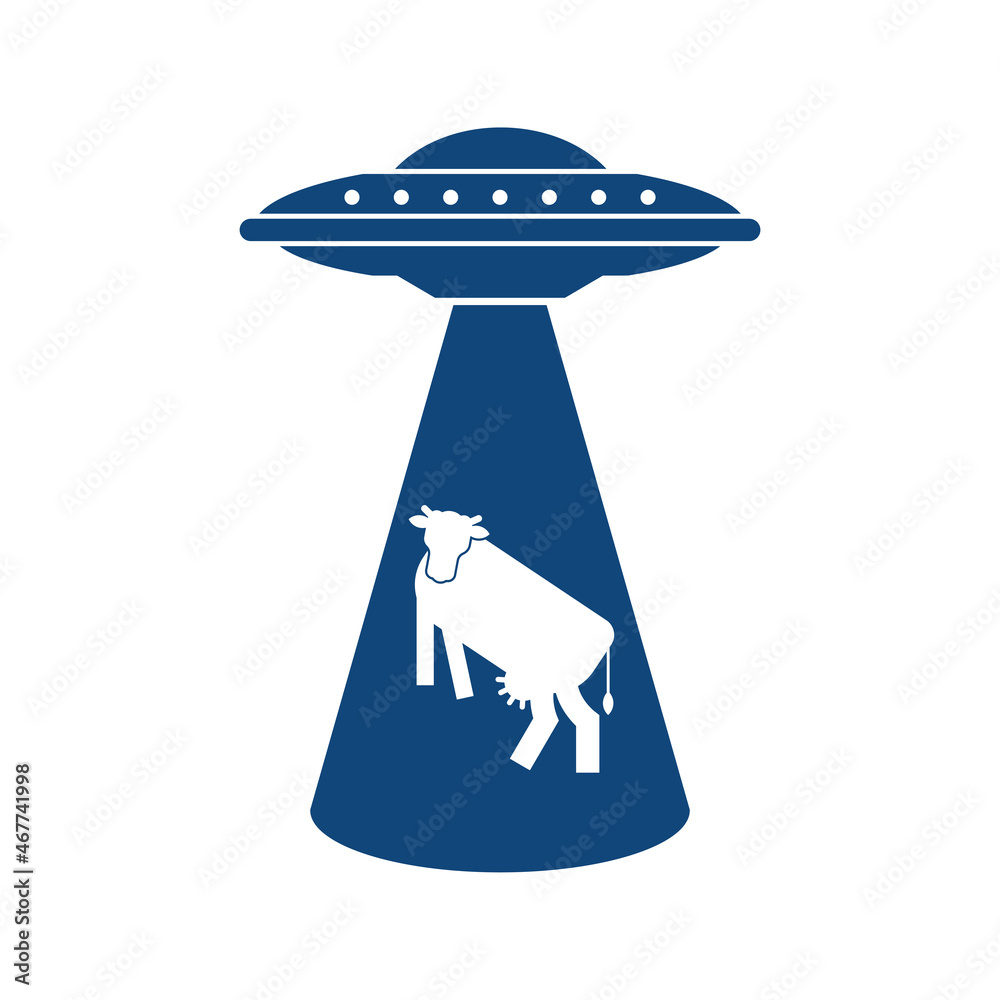 Vektorová grafika „Ufo steals cow icon sign. Alien flying saucer and ... Vektorová grafika „Ufo steals cow icon sign. Alien flying saucer and ...
