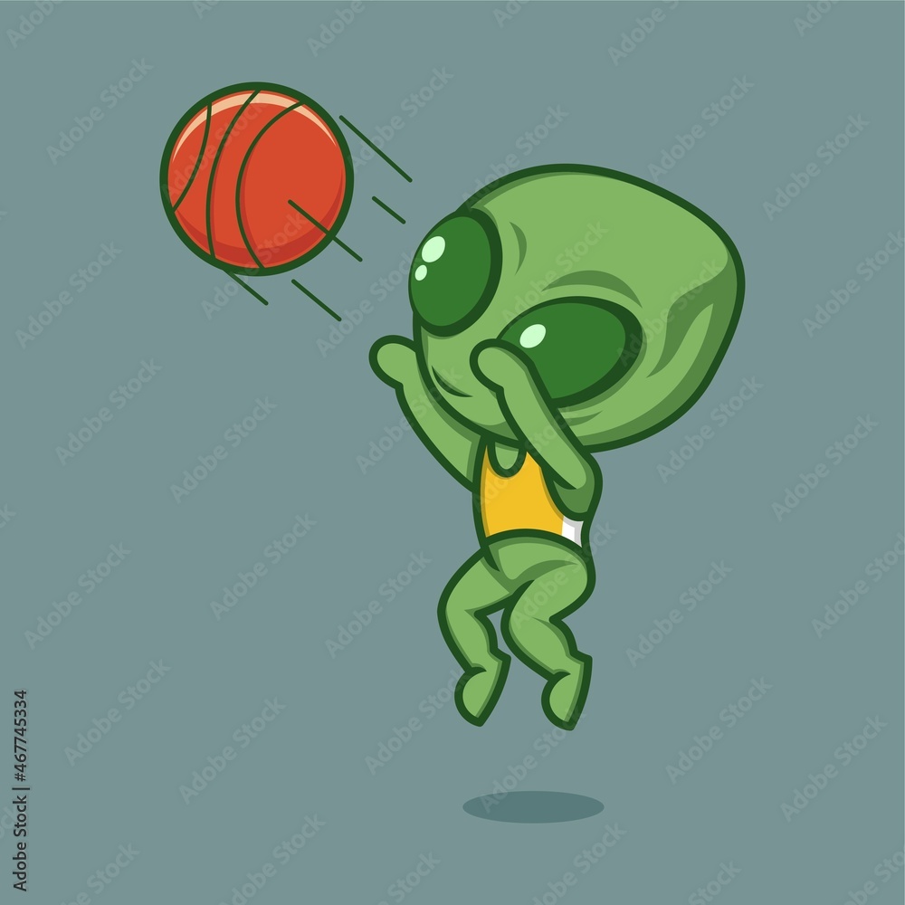 Vektorová grafika „cute cartoon aliens playing basketball. vector ...