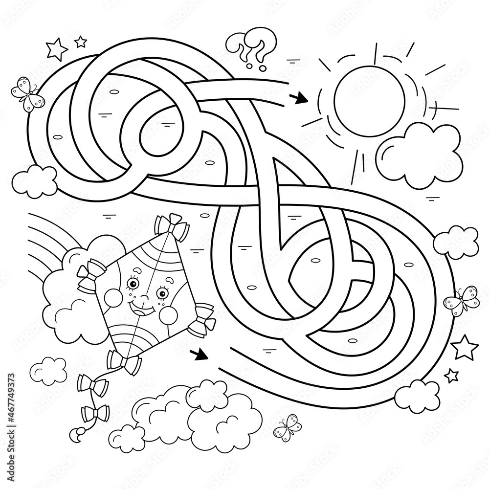 Maze or Labyrinth Game. Puzzle. Tangled road. Coloring Page Outline Of ...