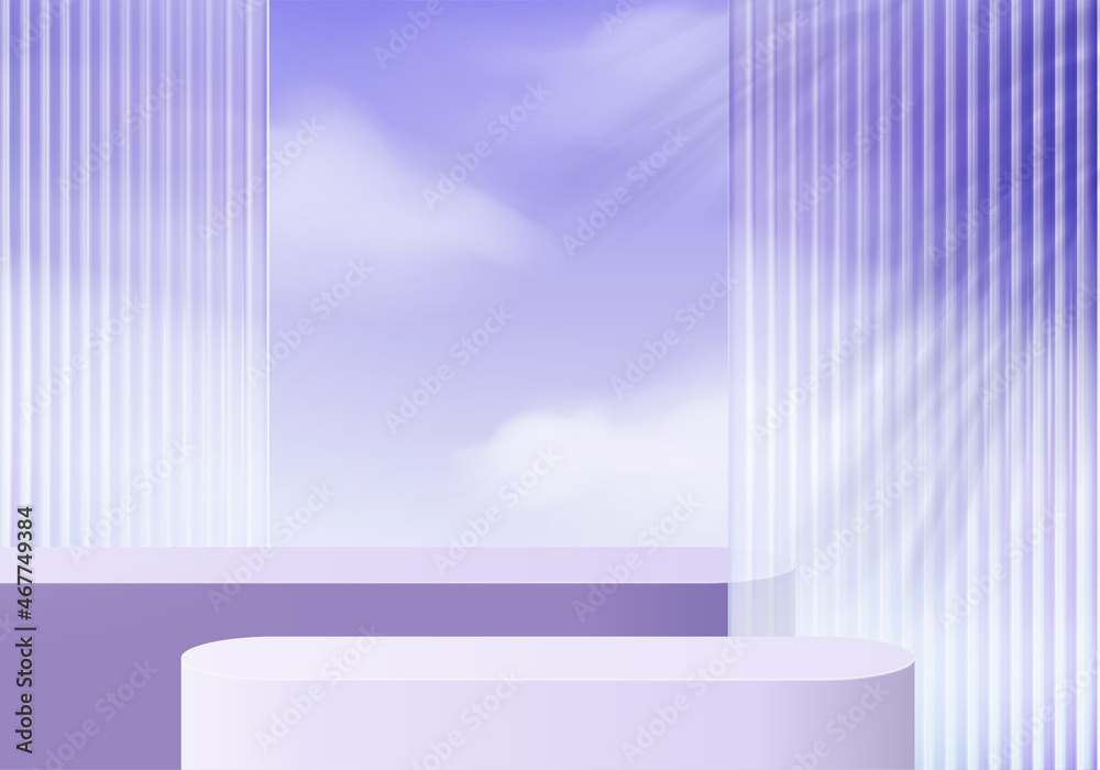 3d background platform with purple glass in cloud. Background vector 3d ...