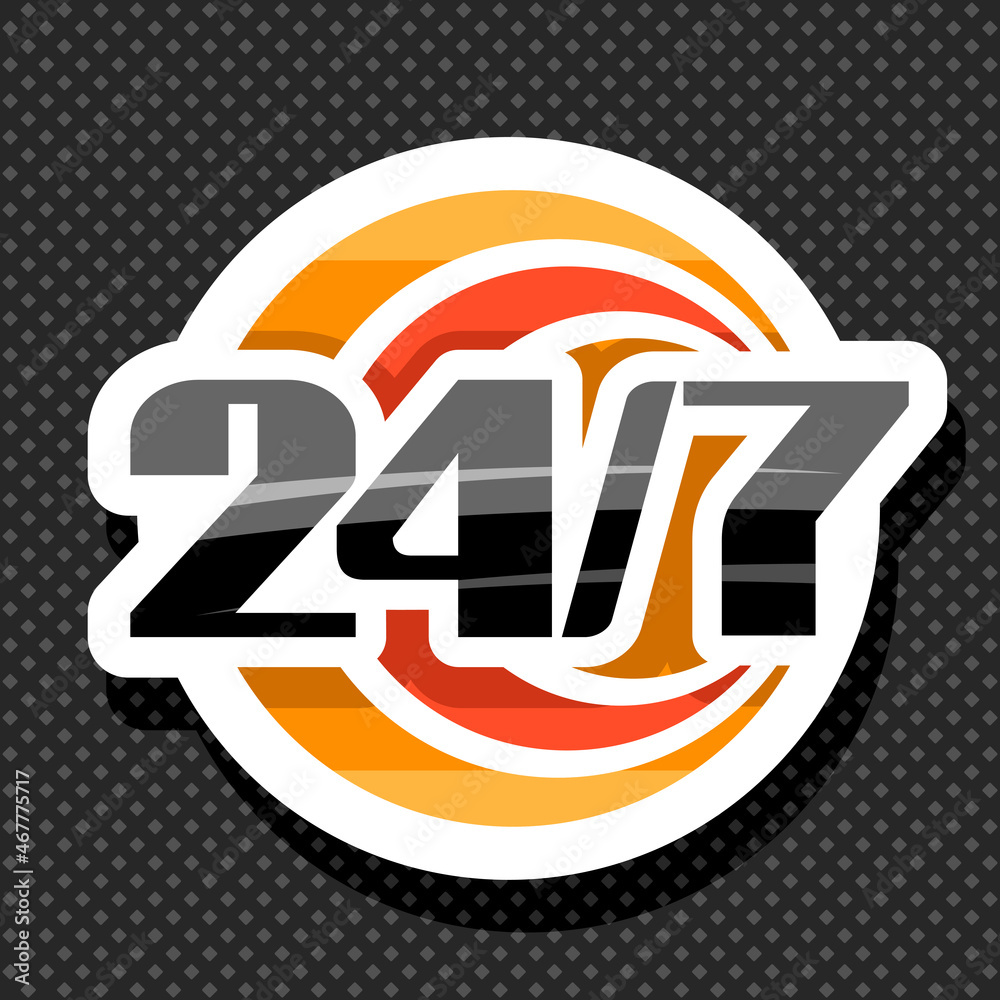 Vector logo 24/7, white isolated signage with illustration colorful ...