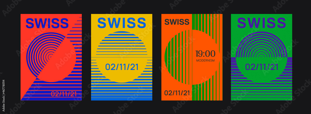Collection of Swiss Design Modern Templates. Set of Geometric Circle ...