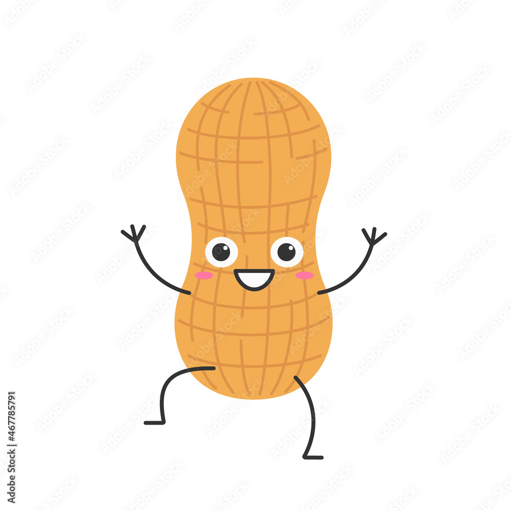 Peanut cute cartoon character hand greeting smiling face happy emotions ...