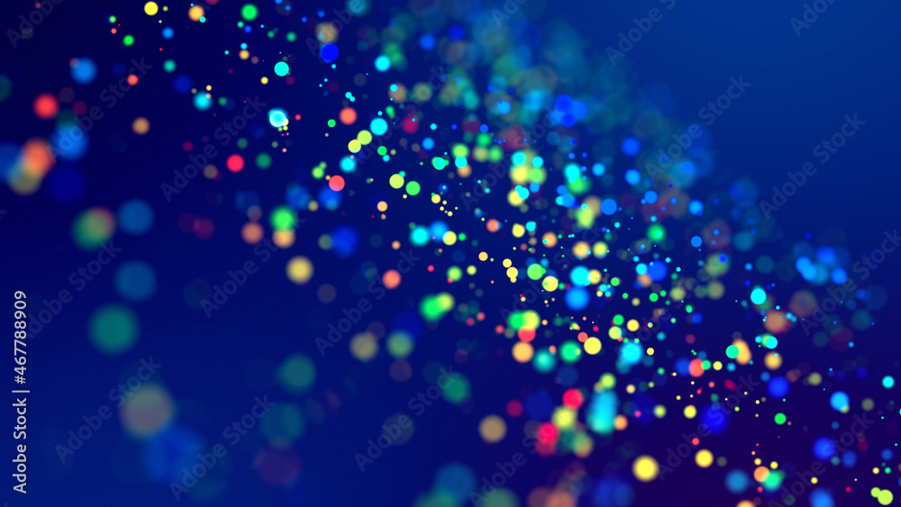 cloud of multicolored particles fly in air slowly or float in liquid ...