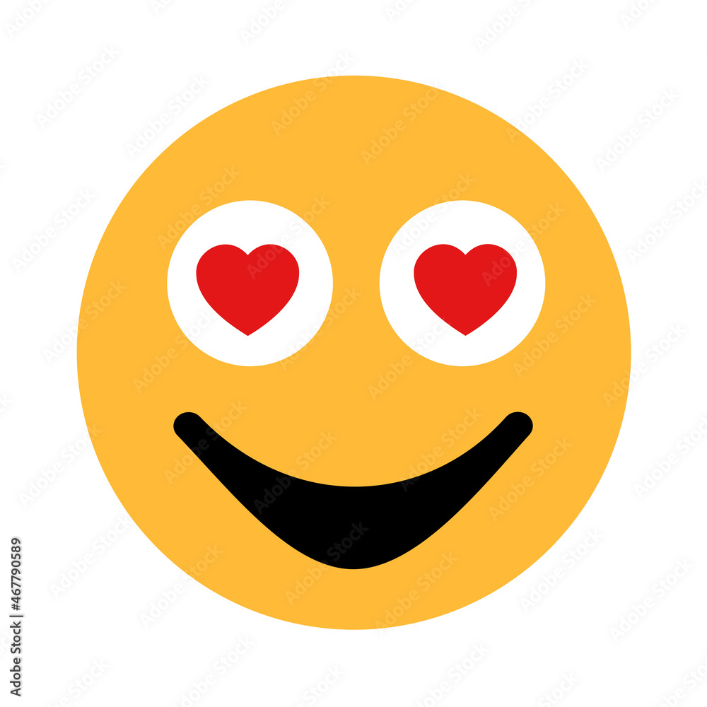Amorous and enamoured emoji and emoticon with love heart in eyes. Man ...