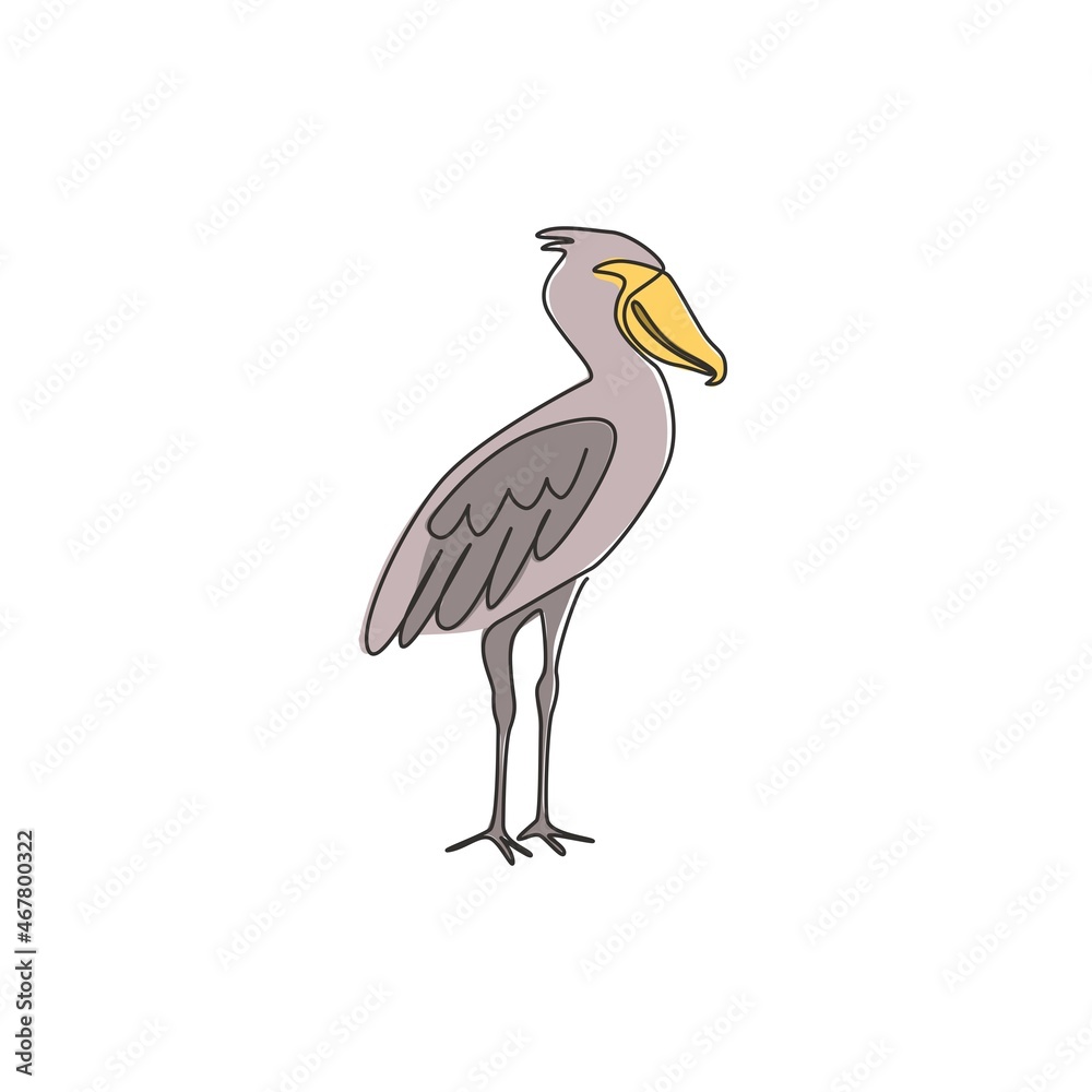 One single line drawing of enormous shoebill for company logo identity ...