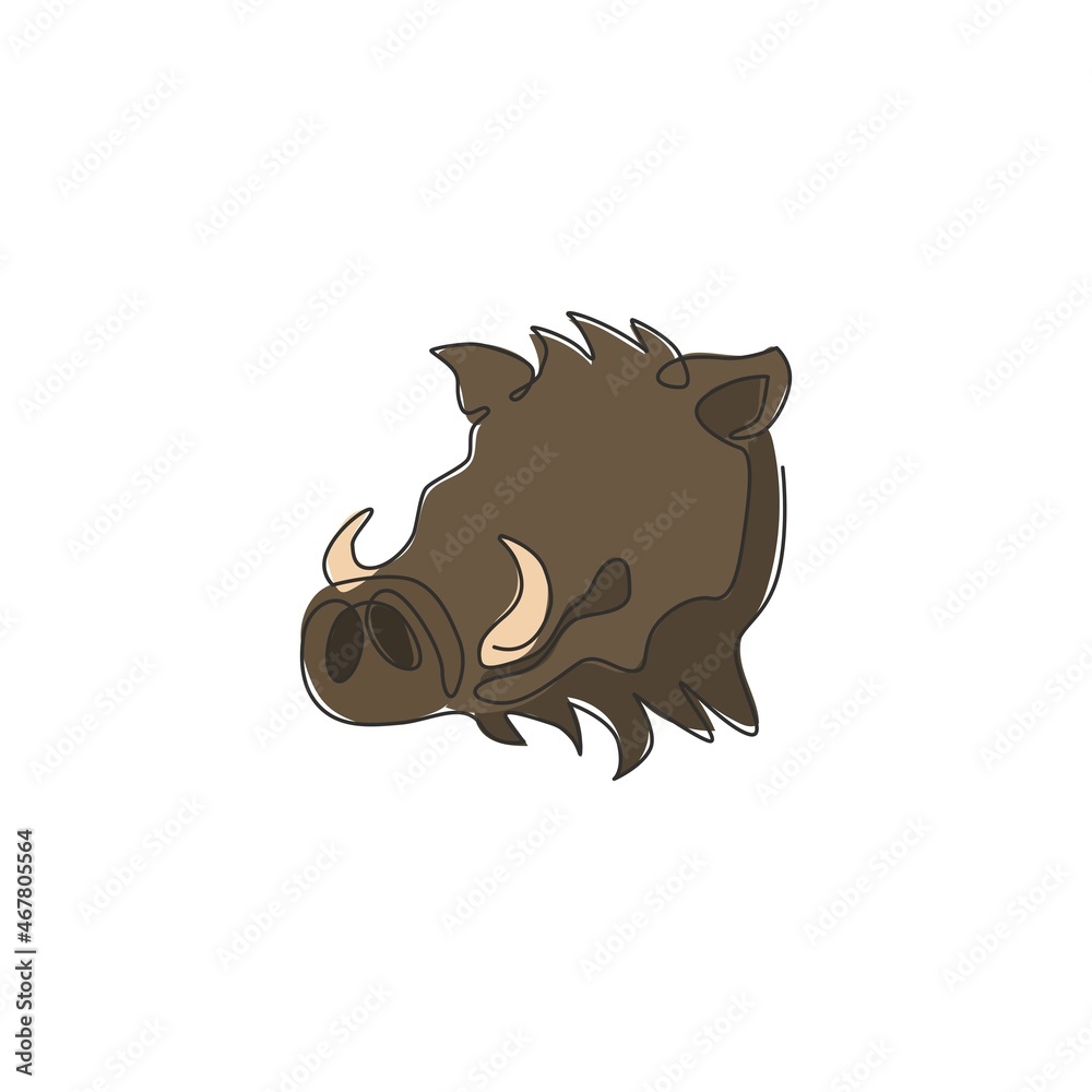 Single one line drawing of ruthless common warthog head for company ...