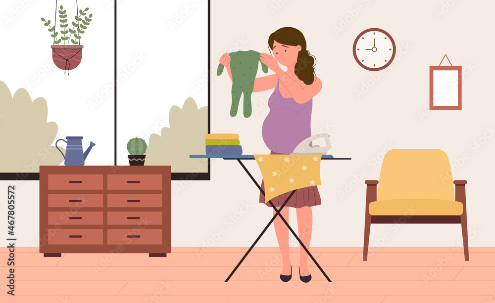 Pregnant woman preparing for birth of child vector illustration ...