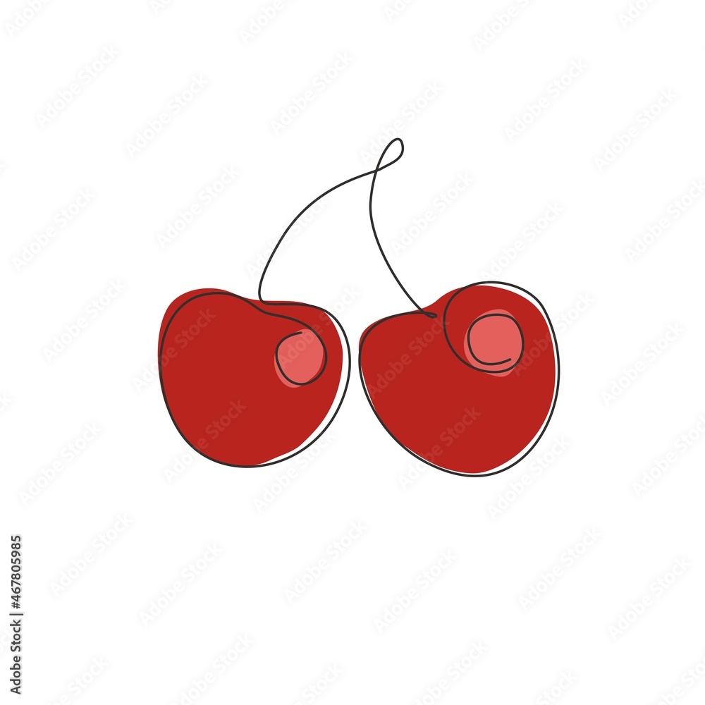 Single continuous line drawing of whole healthy organic cherries for ...