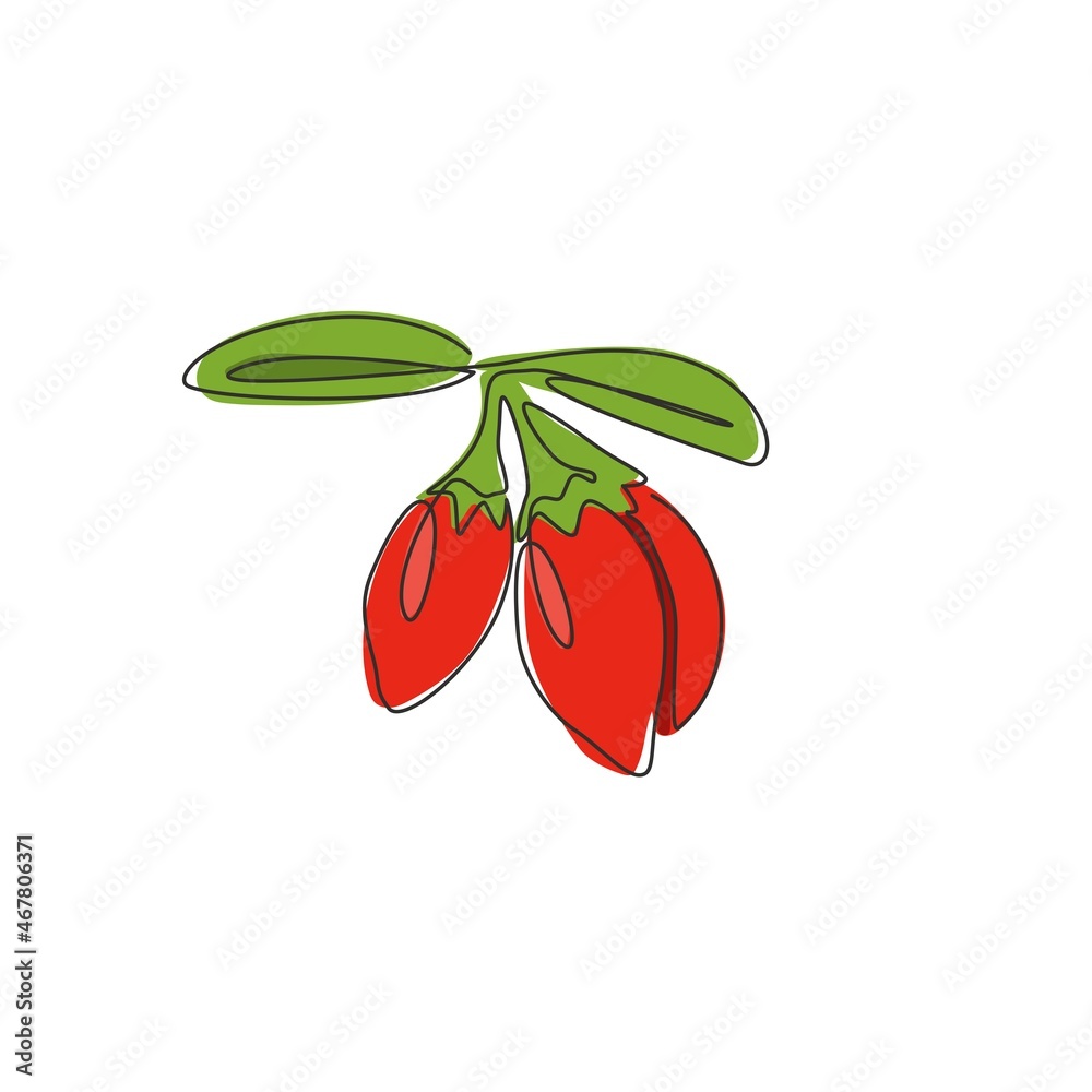 One single line drawing of pile healthy organic goji berries for ...