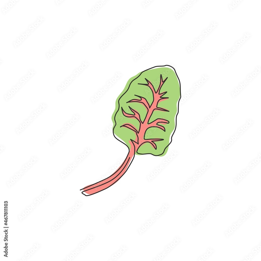 Single continuous line drawing of whole healthy organic swiss chard for ...