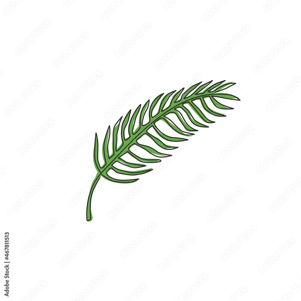 One single line drawing tropical leaf fern plant. Printable poster ...