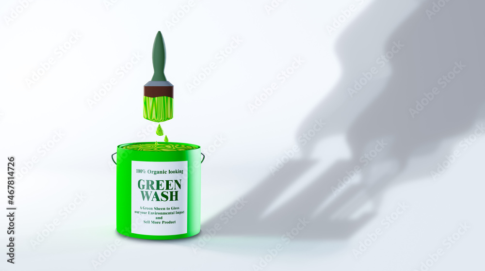 Green Wash paint tin and brush, eco greenwashing to gloss over ...