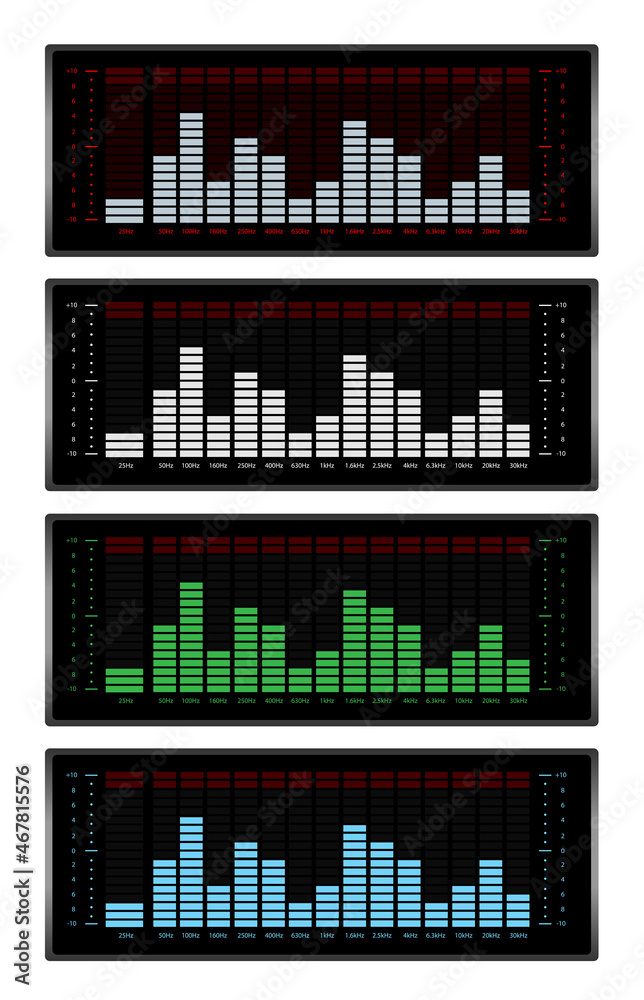 Equalizer vector. Vector sound wave equalizer. Set of colored equalizer ...