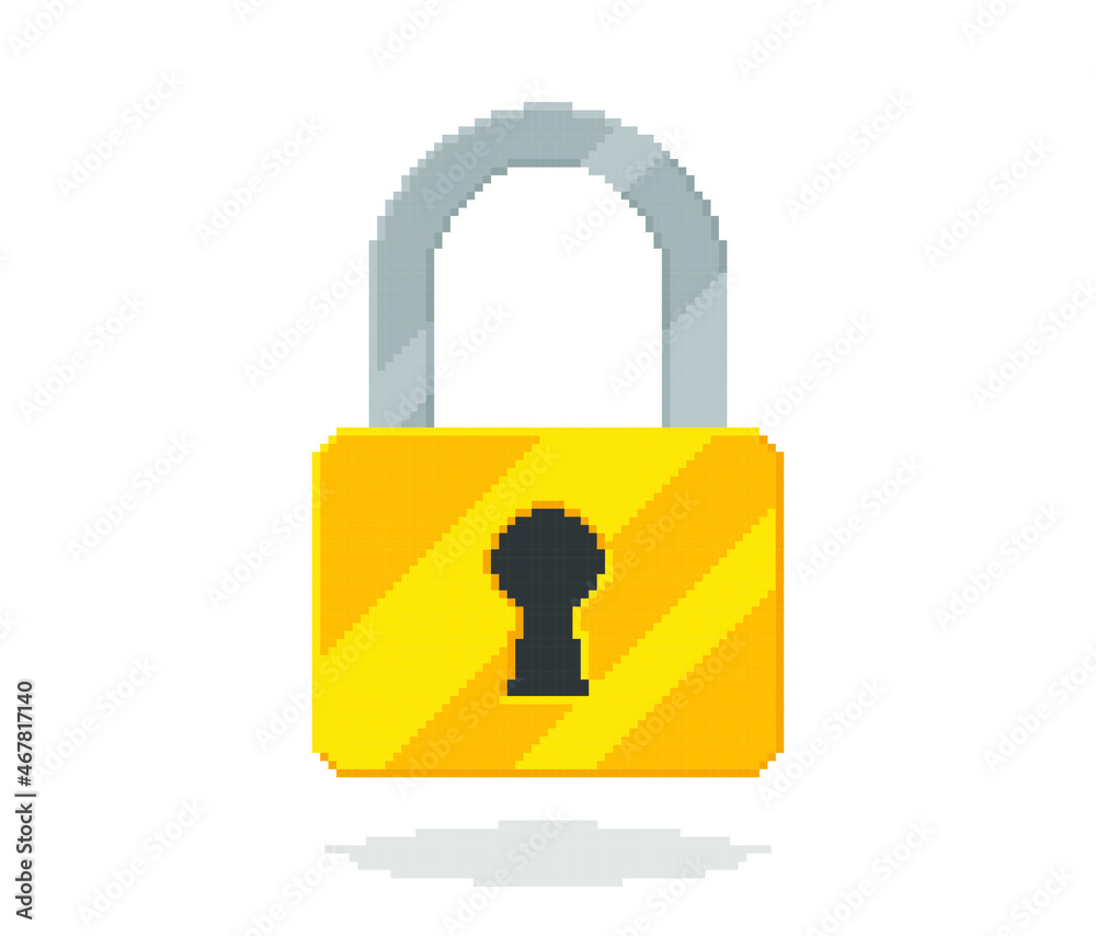 Vector flat design pixel art of padlock. Lock is isolated on white ...