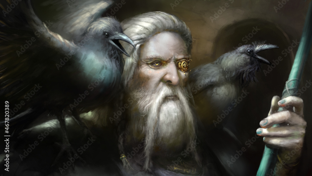 The great Scandinavian god Odin, he does not have one eye, a gold ...