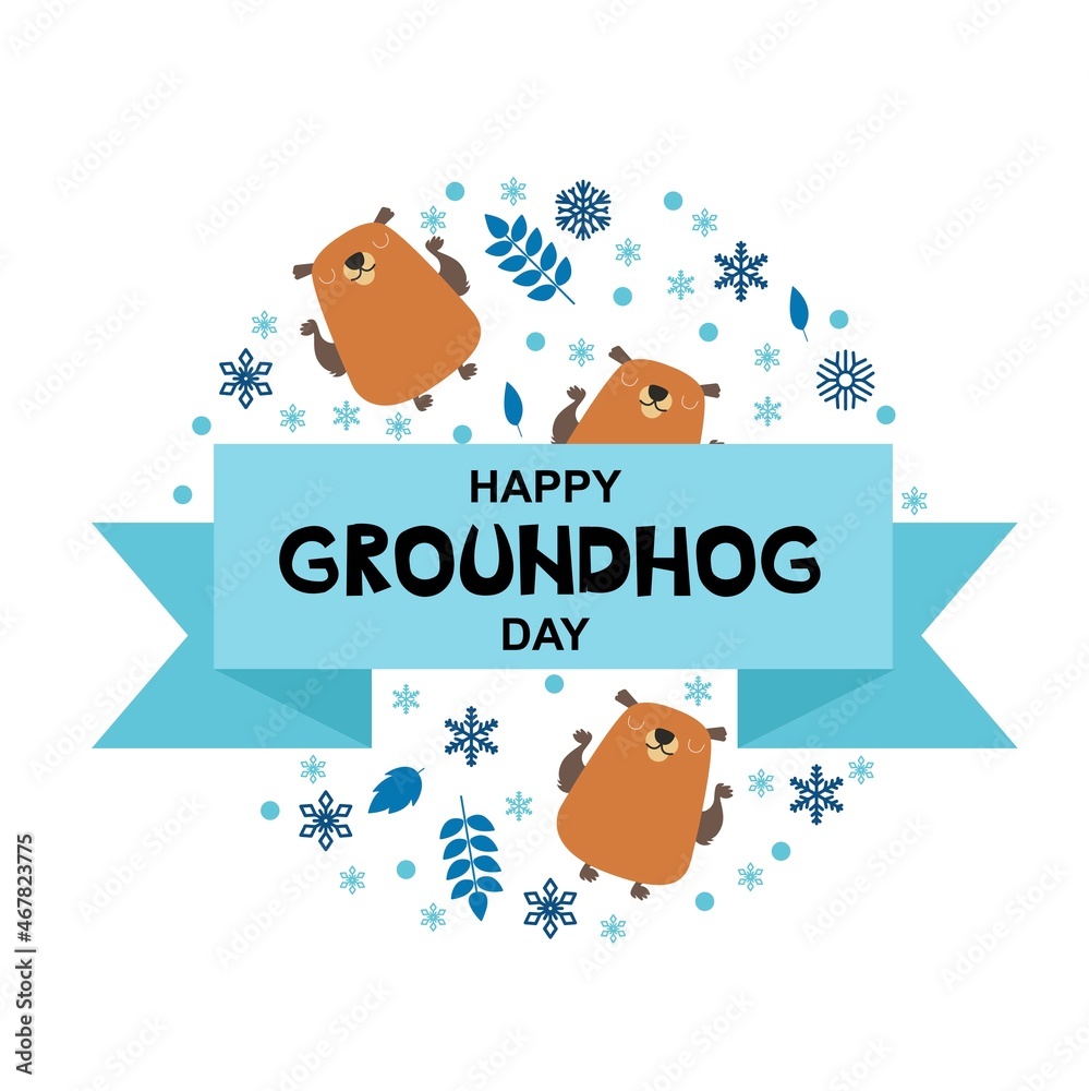 Happy Groundhog Day. Trendy abstract art templates with groundhog, snow ...