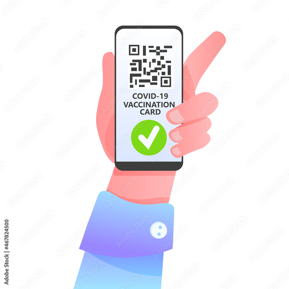 hand holding smartphone with digital immunity passport qr code on ...
