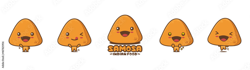 cute samosa cartoon mascot, traditional indian food vector illustration ...