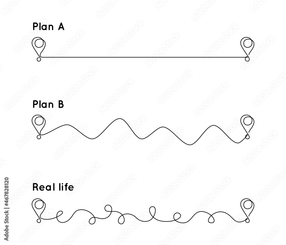 Set Of Paths Between Two Points From Plan A To Plan B And Real Life In