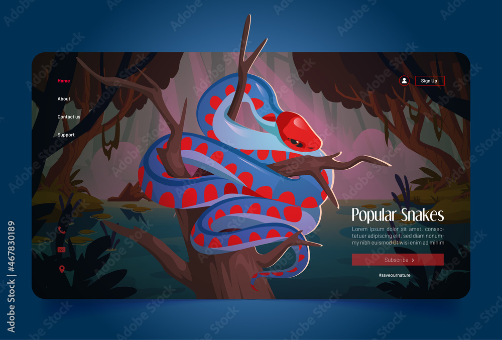 Popular snakes banner with California red-sided garter on tree in ...